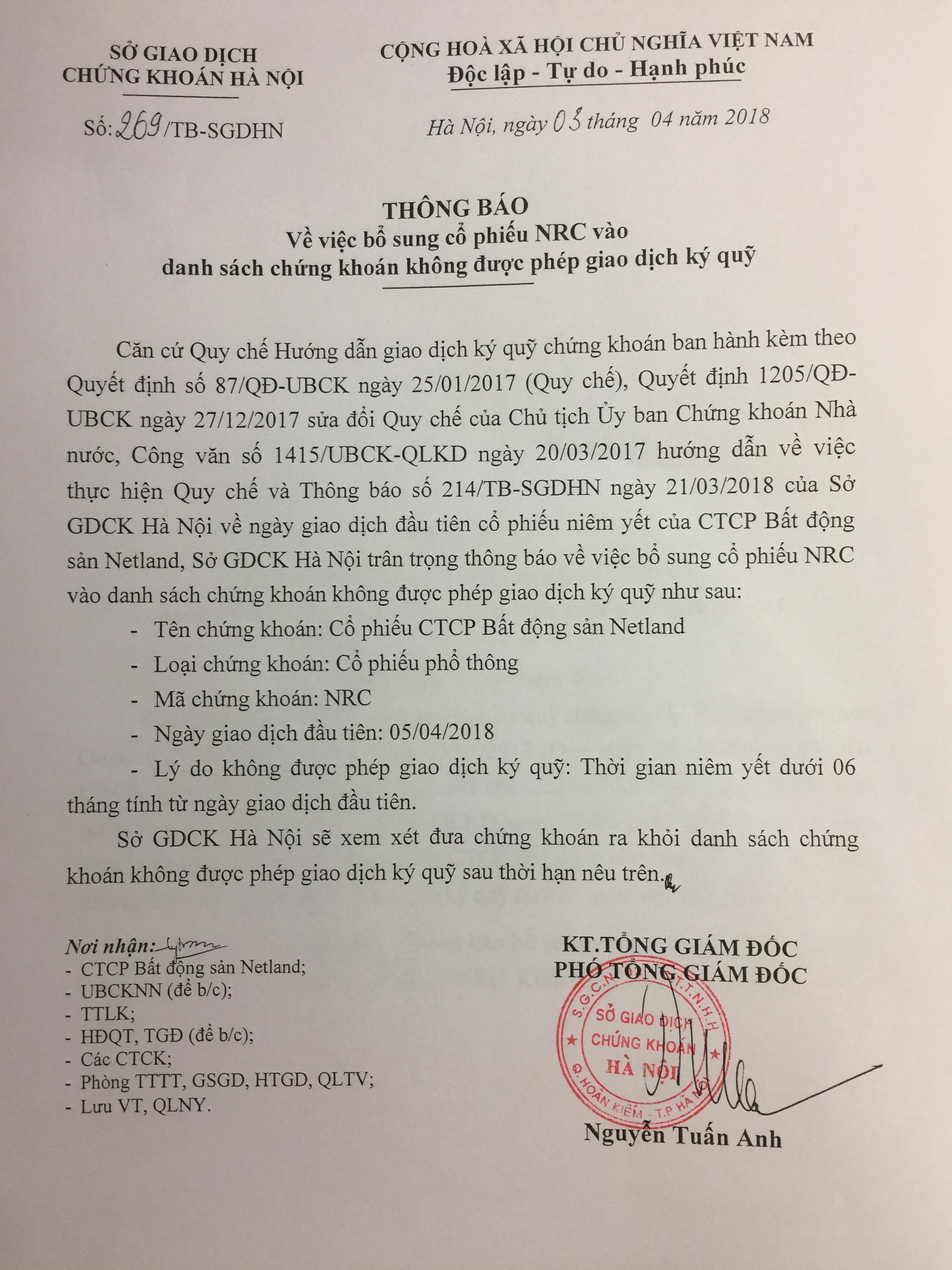 NRC: Bổ sung cổ phiếu NRC vào danh sách chứng khoán không đủ điều kiện ...