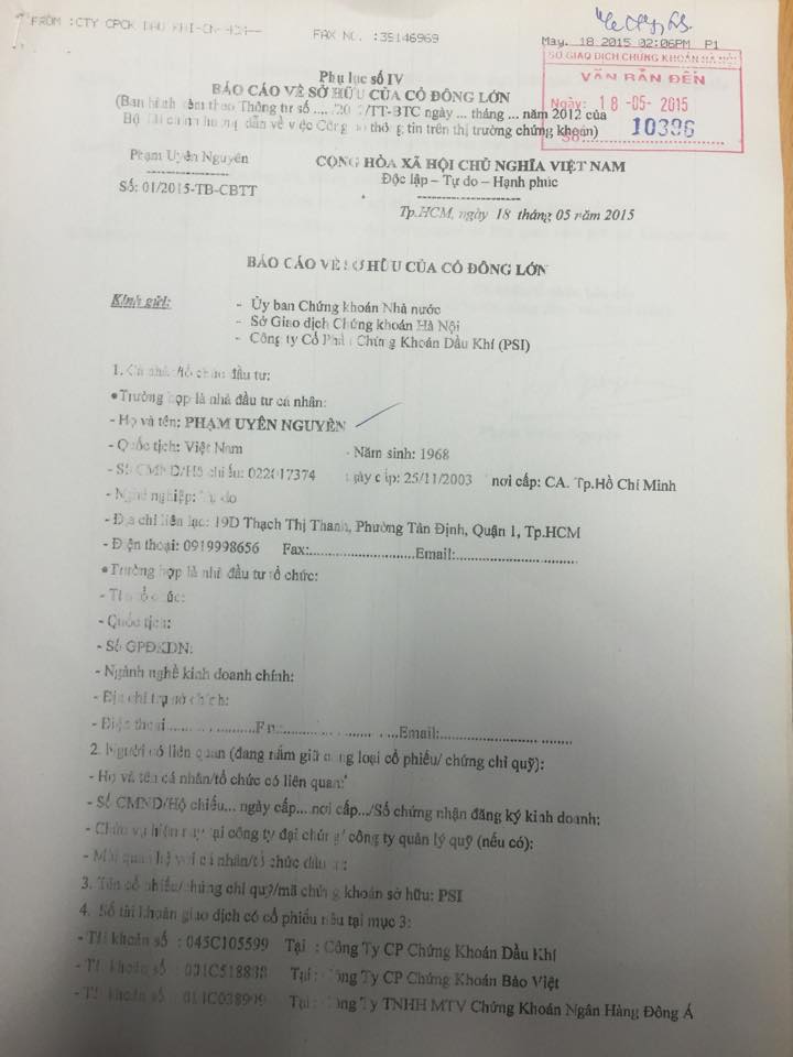 PSI: Ông Phạm Uyên Nguyên đã bán 1.000.000 CP