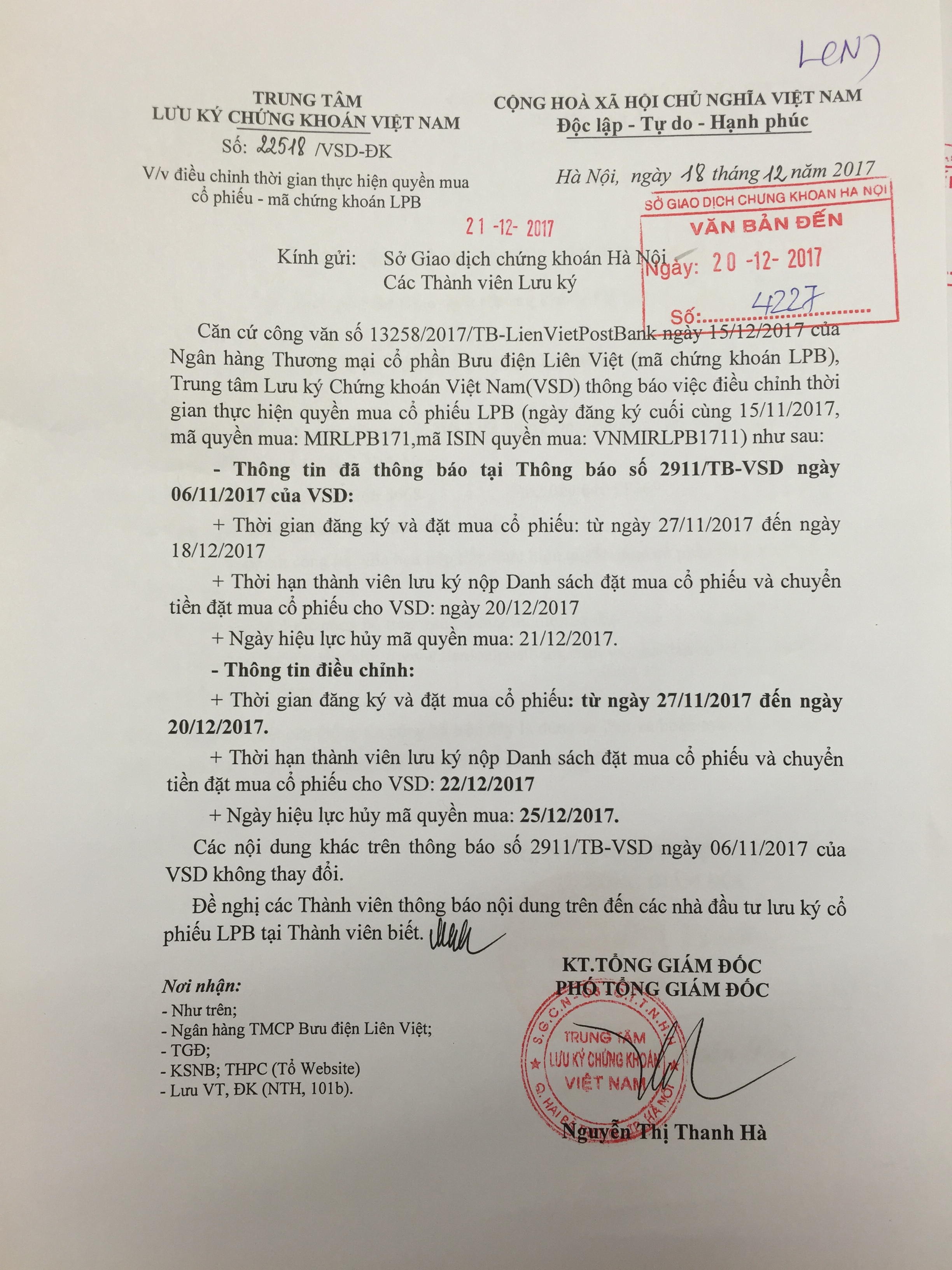 LPB: Điều chỉnh thời gian thực hiện quyền mua cổ phiếu