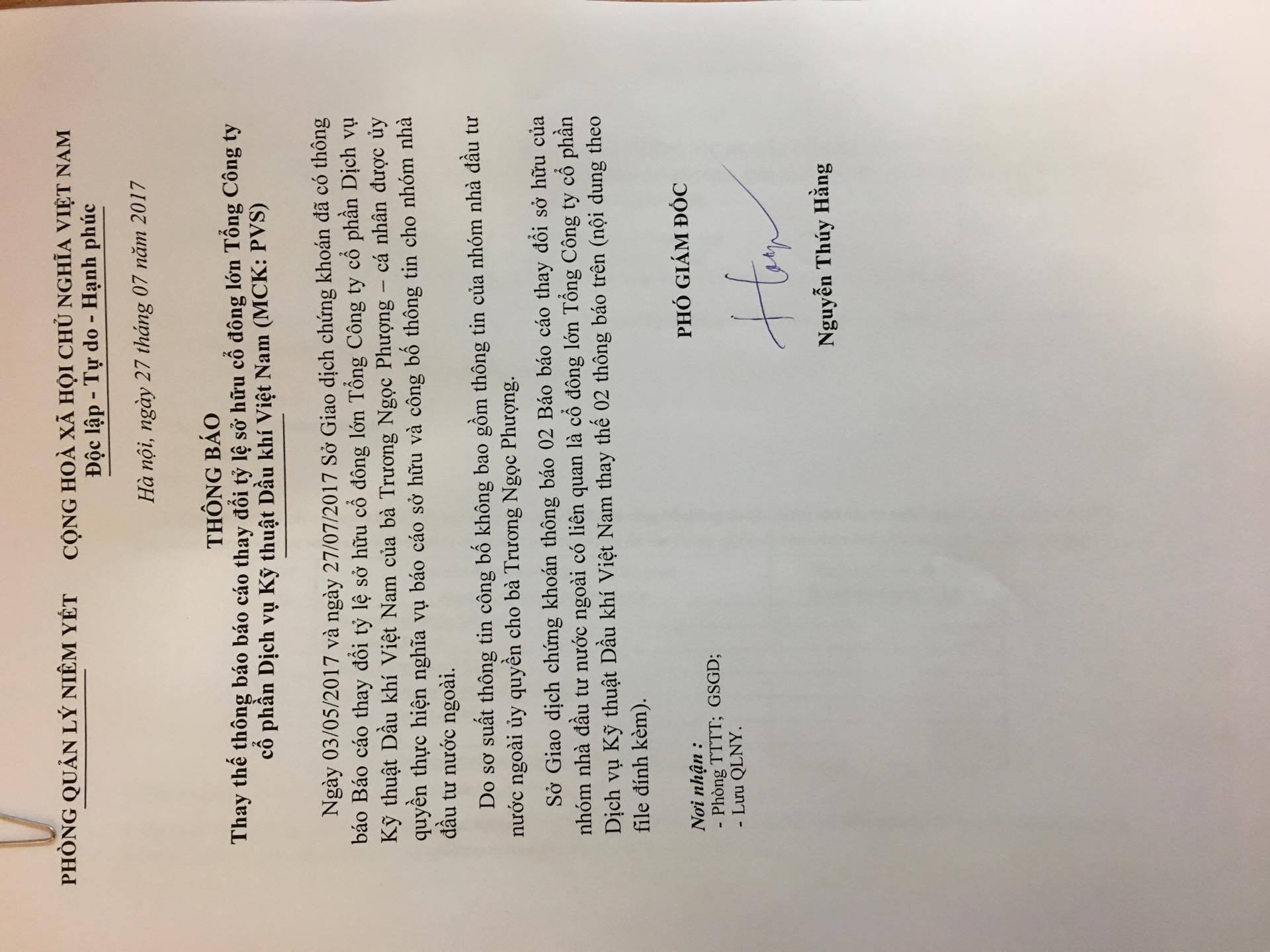 PVS: Thay thế báo cáo thay đổi sở hữu của nhóm nhà đầu tư nước ngoài
